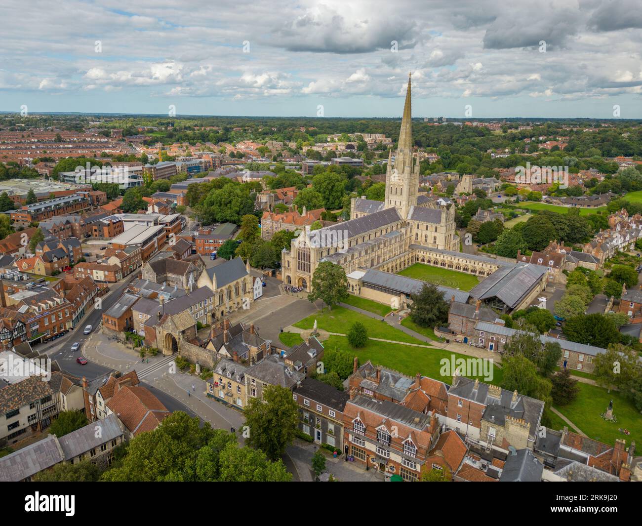 Norwich city centre, United Kingdom. aerial view of the city centre and ...