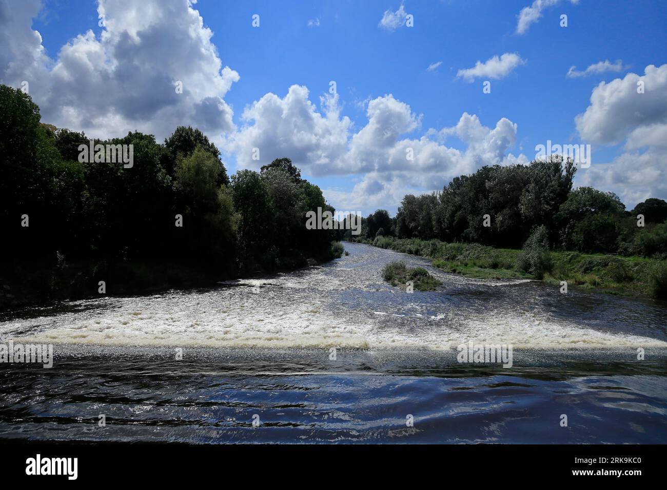 The River Taff from Blackweir footbridge on a sunny day with fluffy ...