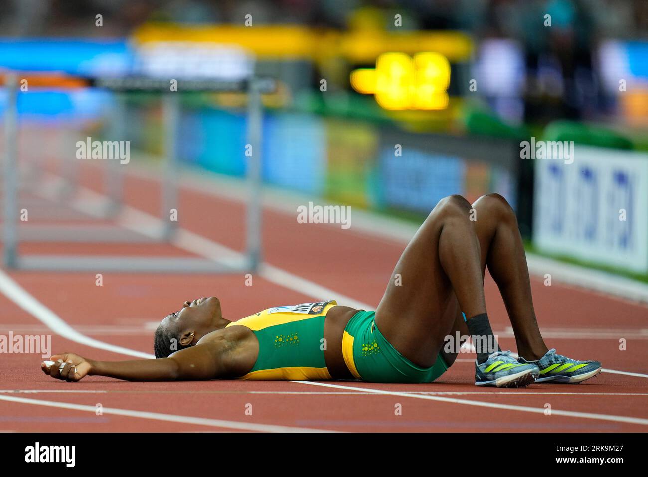 Danielle Williams, of Jamaica celebrates after winning the gold medal ...