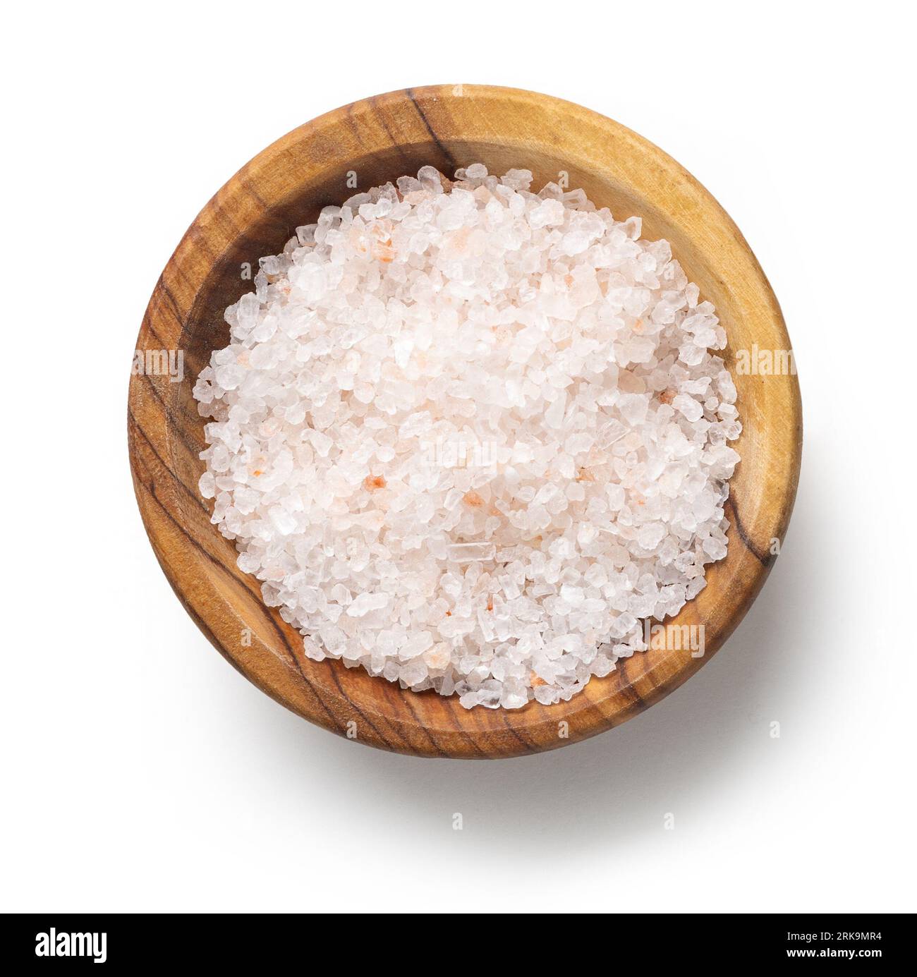 himalaya salt in wooden bowl isolated on white background, top view ...