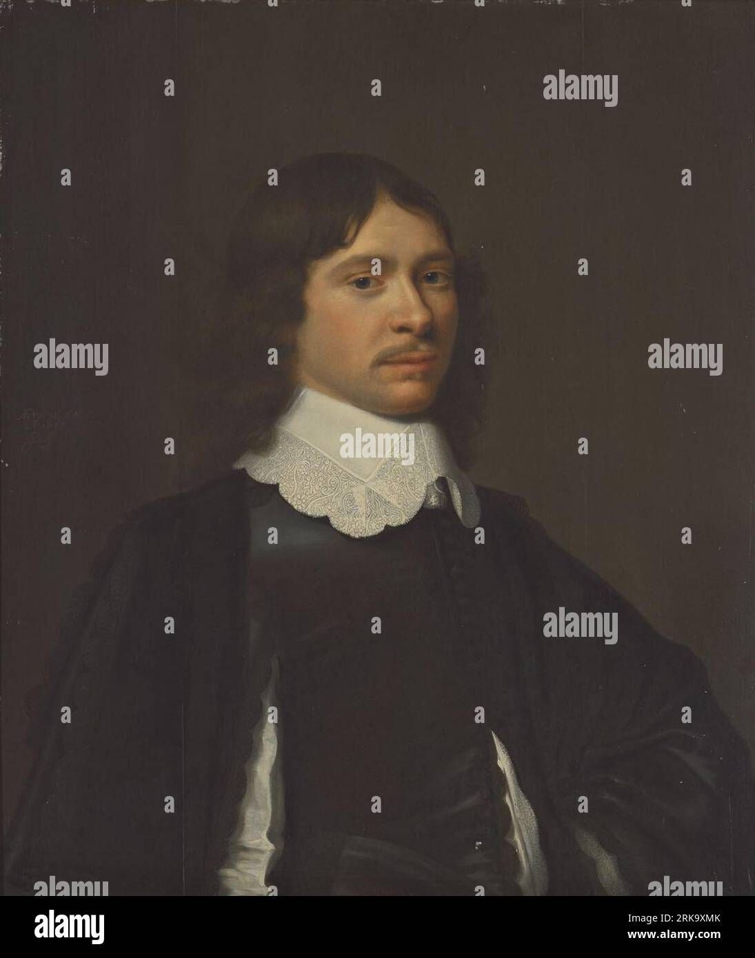 Portrait of a gentleman, in a black slashed doublet and white lace ...