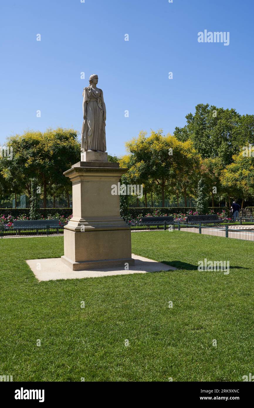 Paris, France -July 14, 2023 - Statues in Luxembourg Gardens in summer ...