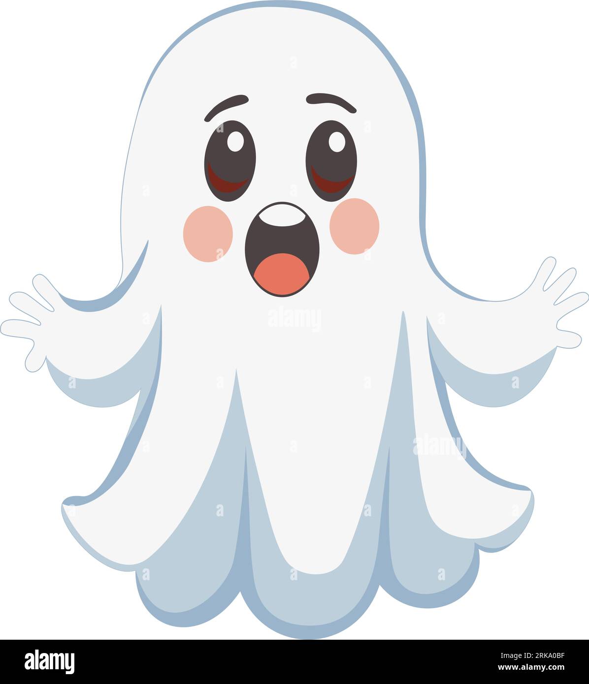 Halloween spirit with big eyes and an open mouth, dressed in a white ...