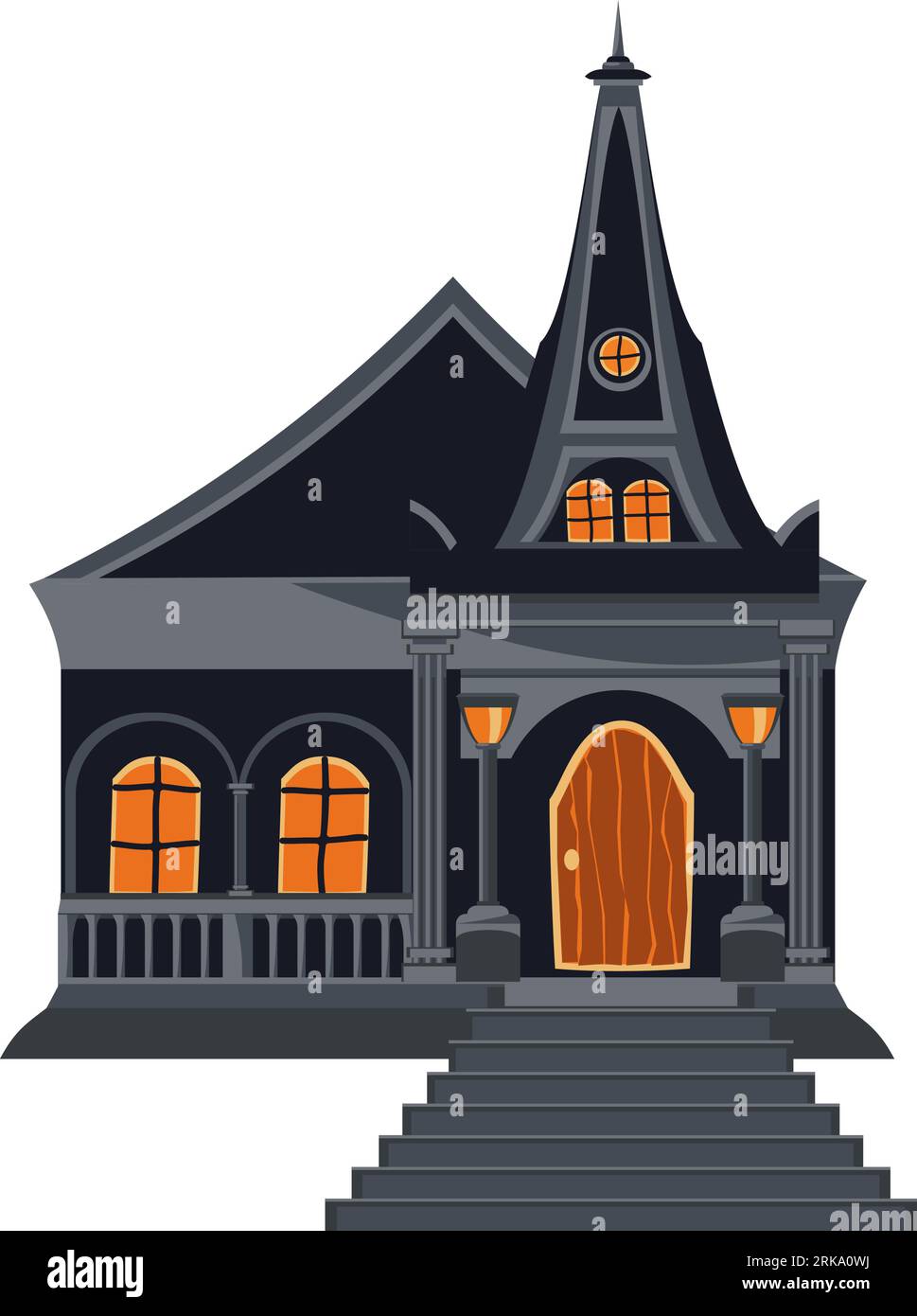 Church with spire in flat style. Halloween spooky dark house. Cartoon ...