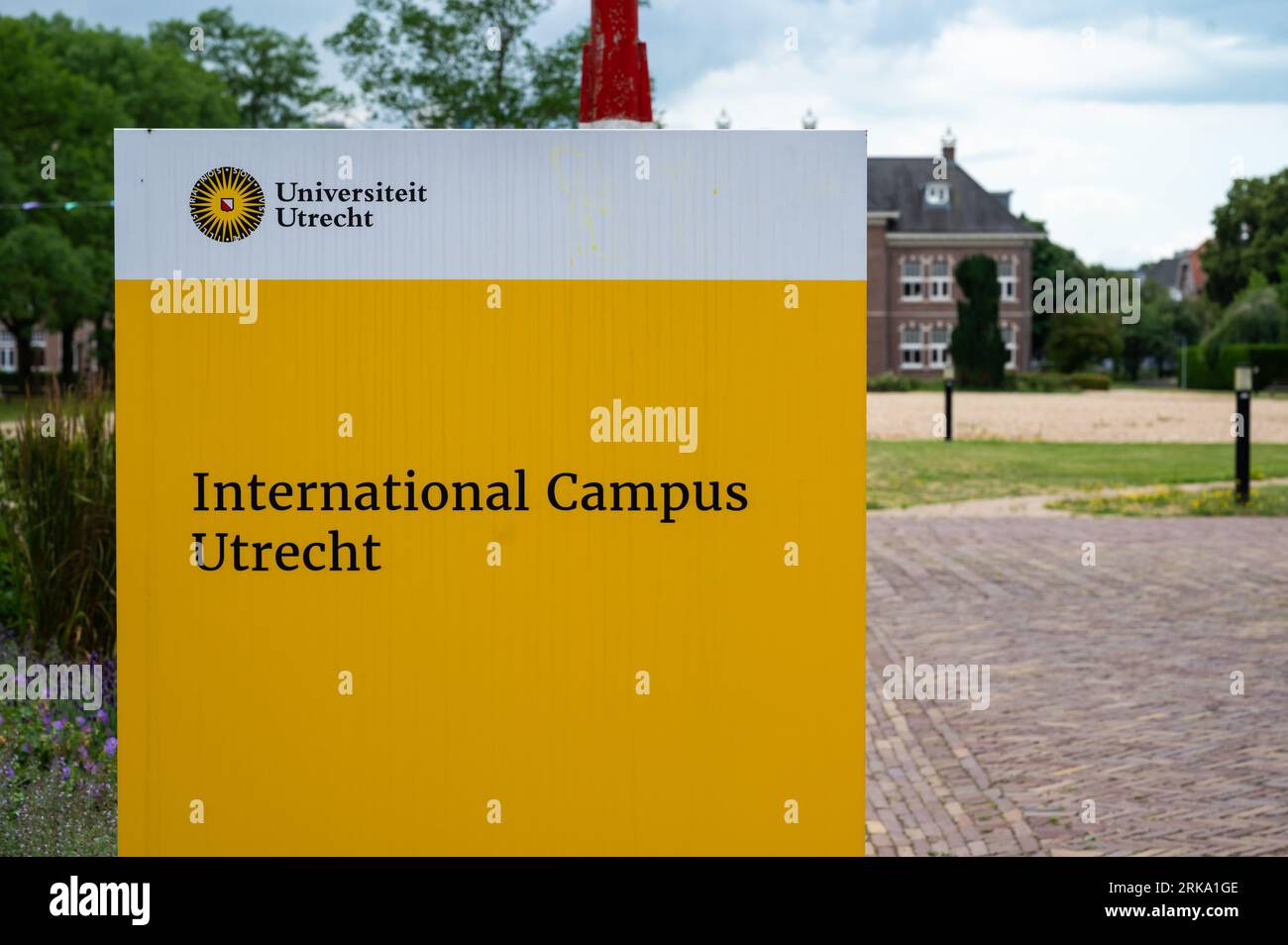 Utrecht, The Netherlands - July 12, 2023 - Yellow sign of the ...