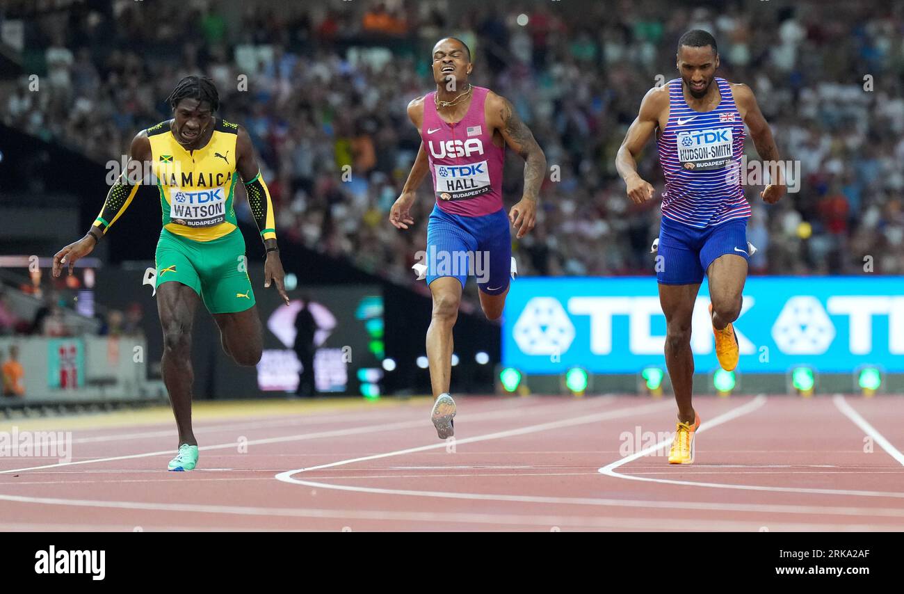 Great Britain’s Matthew Hudson-Smith (right), USA’s Quincy Hall (centre) and Jamaica’s Antonio ...