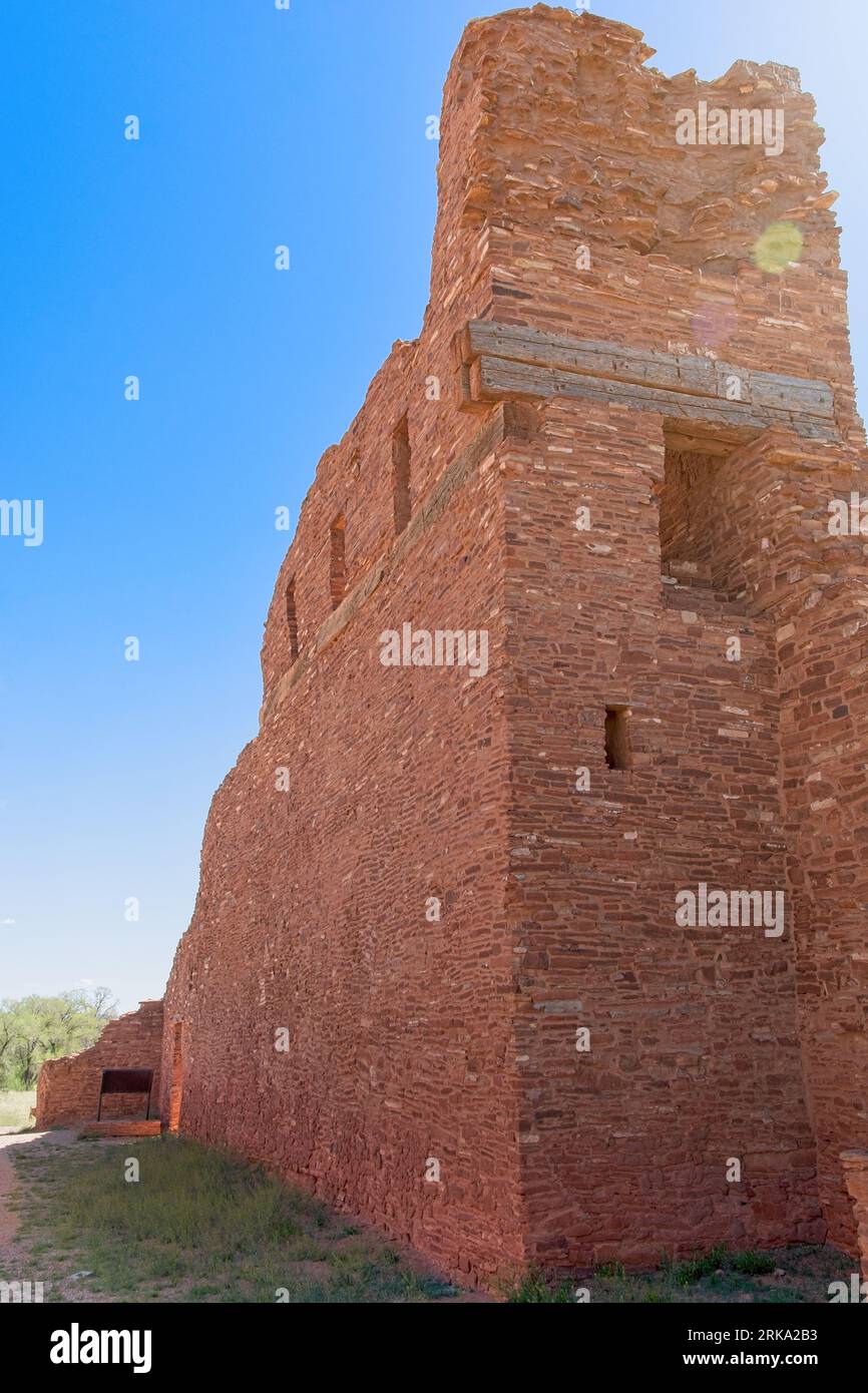 Bright Sunlight illuminated ruins of 17th century sandstone masonry San ...