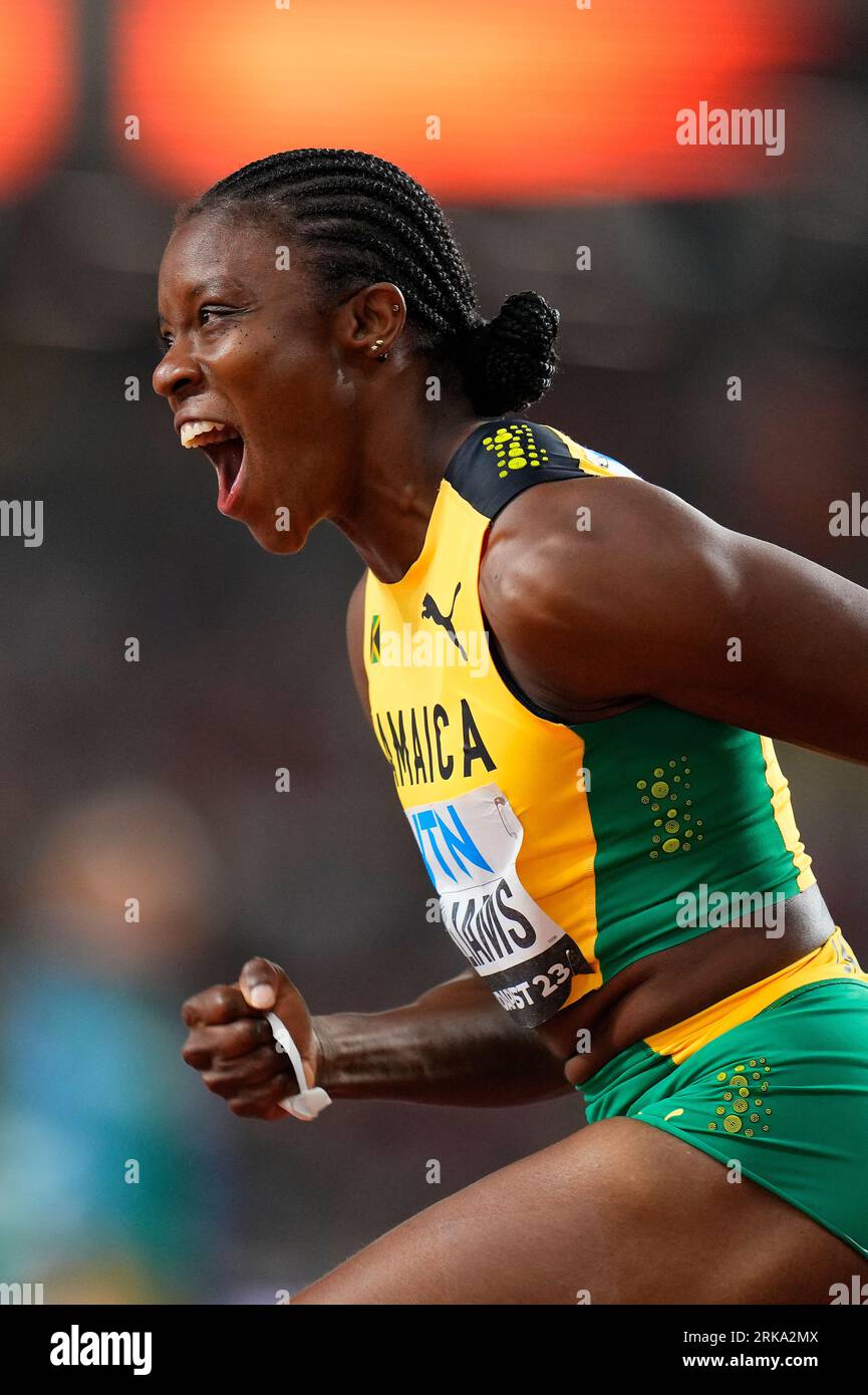 Danielle Williams, of Jamaica celebrates after winning the gold medal ...