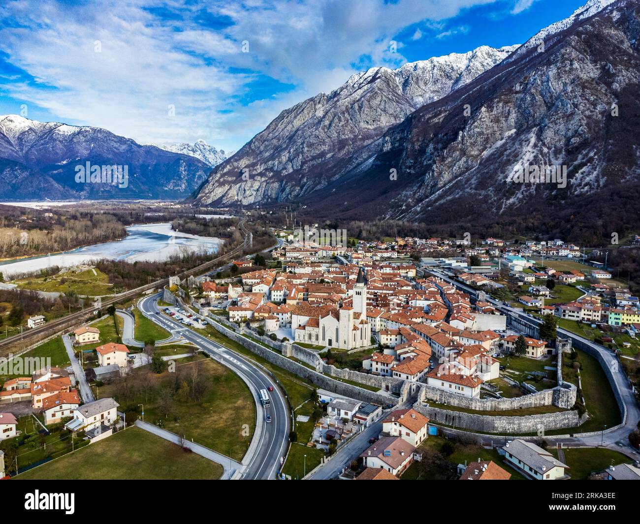 Ancient fortress city of Venzone. Friuli. Top view Stock Photo - Alamy