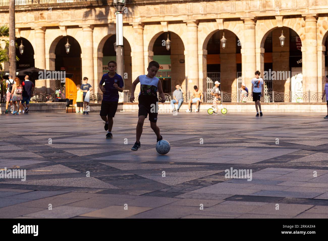 Bilbao, Spain - August 02, 2022: : Little kids playing football ...