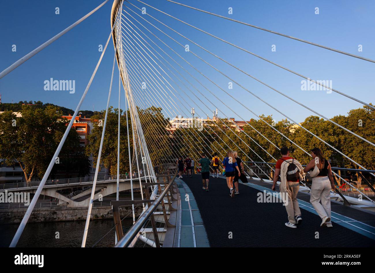 Bilbao, Spain - August 02, 2022: The Zubizuri arch footbridge in Bilbao ...