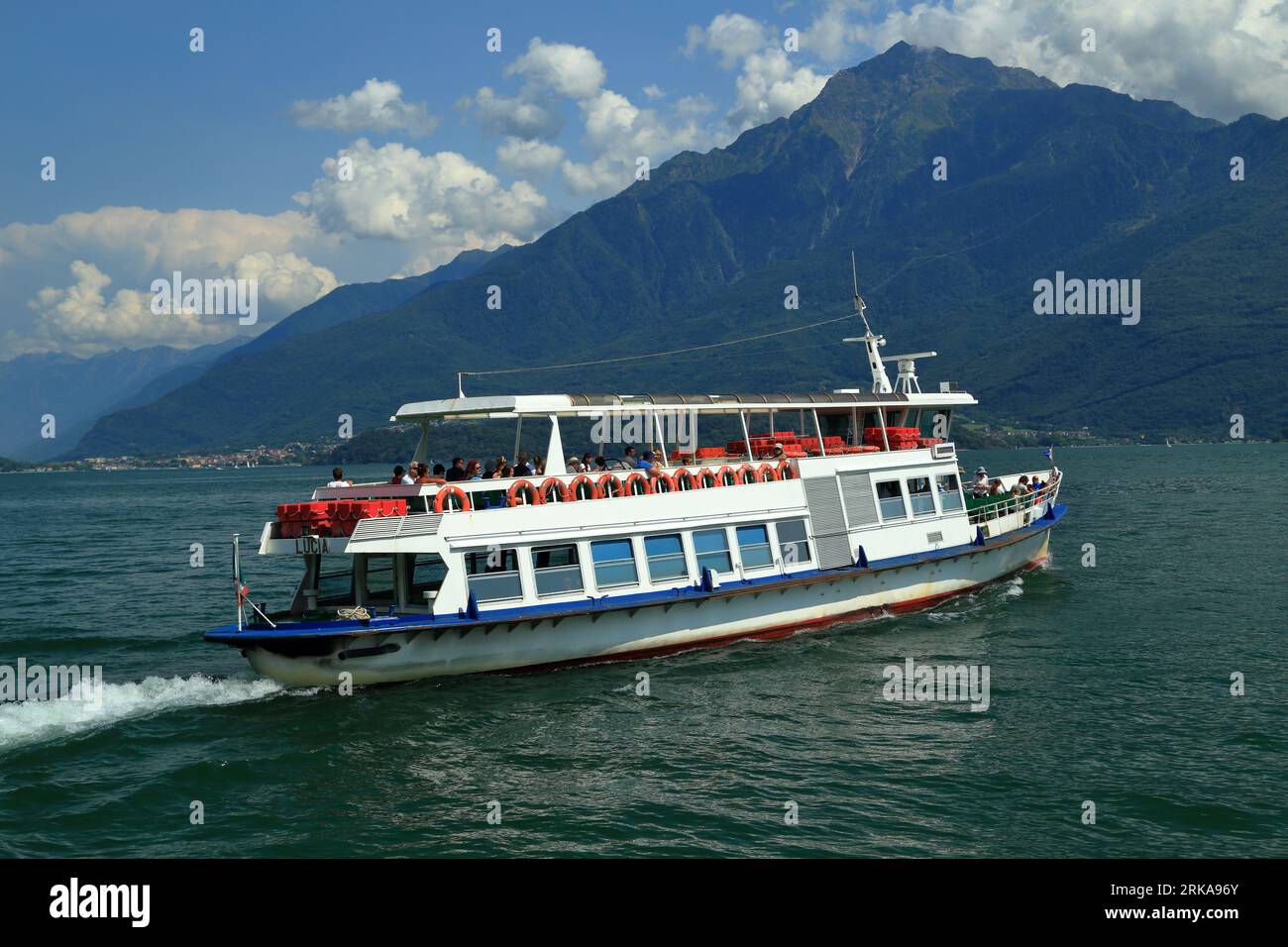 Ferry boat Lucia, Monte Legnone mountain, Lake Como (Lago di Como ...