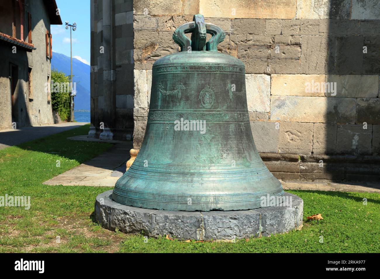 Church bell in Gravedona town, Lake Como (Lago di Como), Italy. Chiesa ...