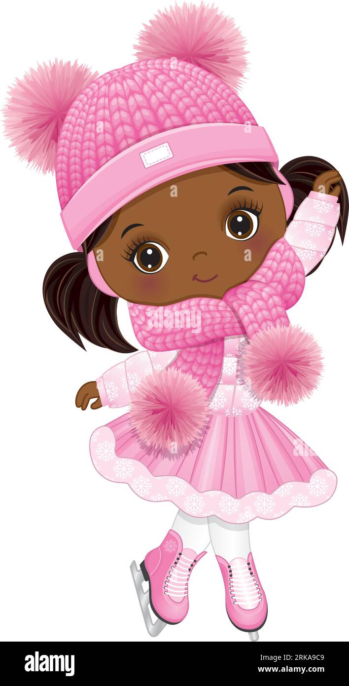 Vector Cute Little Black Girl Ice Skating Stock Vector Image & Art - Alamy