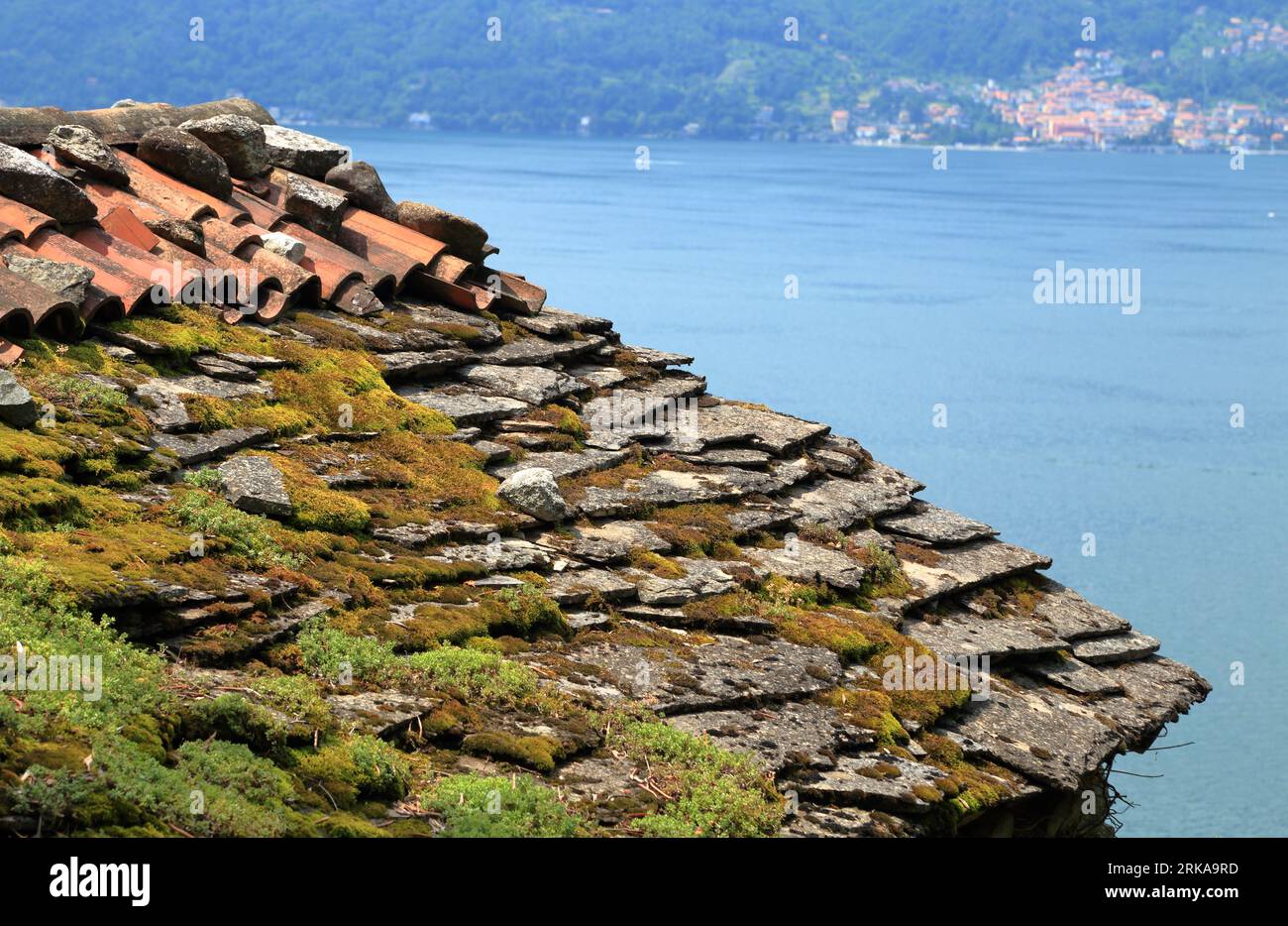 Natural slate roof tiles, Lake Como (Lago di Como), Italy Stock Photo ...