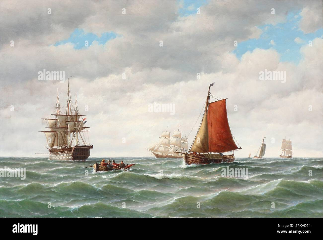 Seascape with a Dutch warship, sailing ships and a fishing boat. 1871 ...