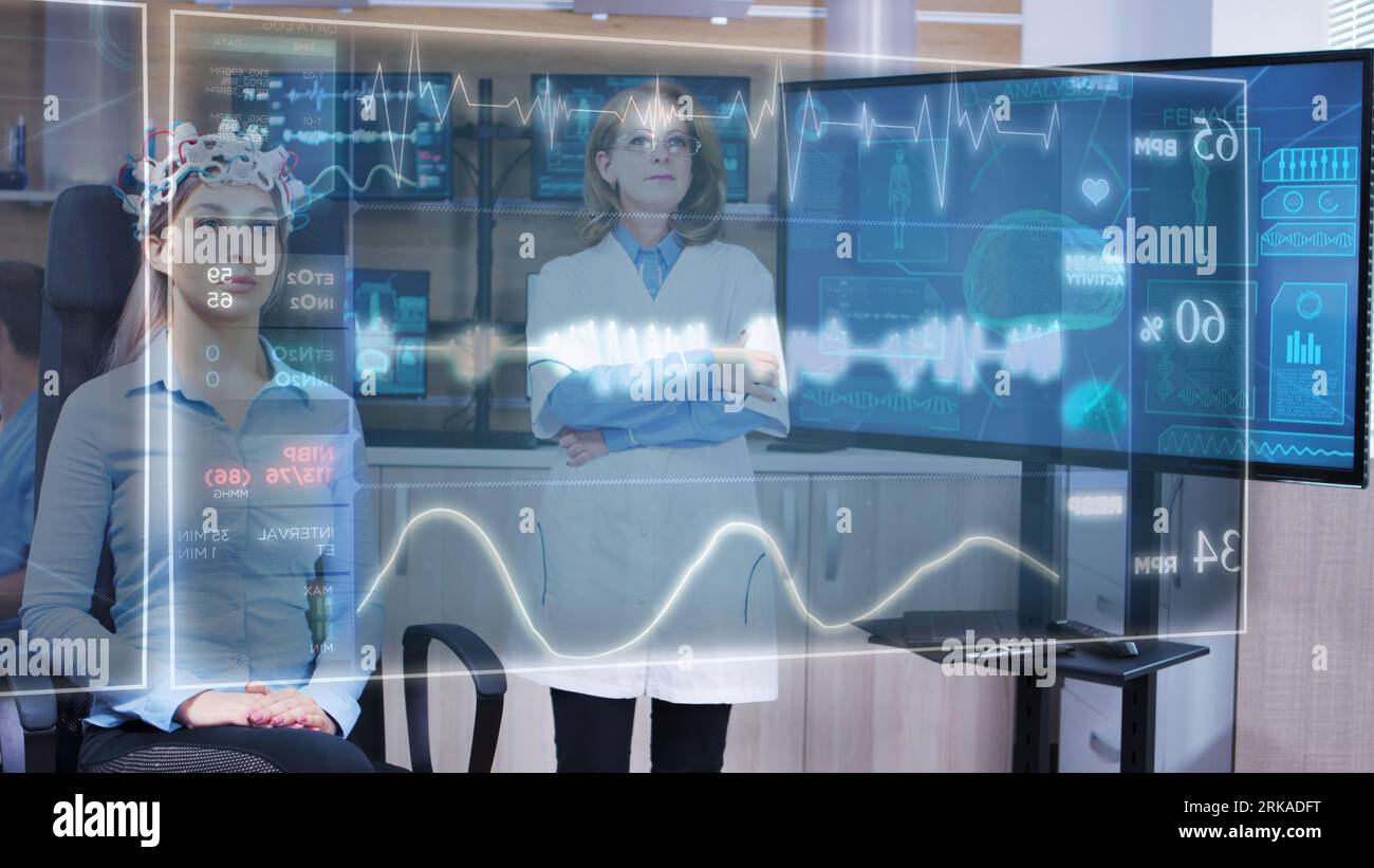 Neurologist visualizing brain exam results using holographic augmented ...