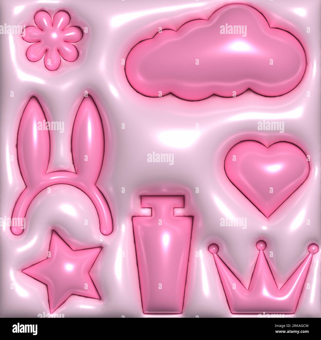 Pink background with inflated elements, 3D rendering illustration Stock ...