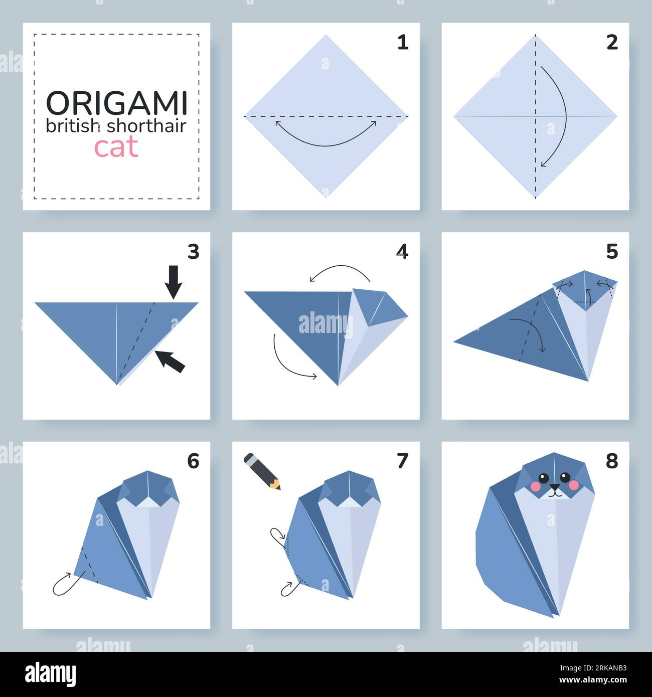 Origami tutorial for kids. Origami cute cat Stock Vector Image & Art ...
