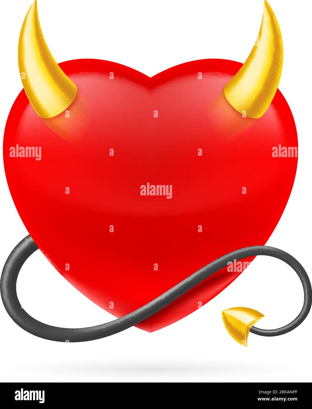 Red Heart with Golden Horns and Devil Tail. Cute Cartoon Style ...
