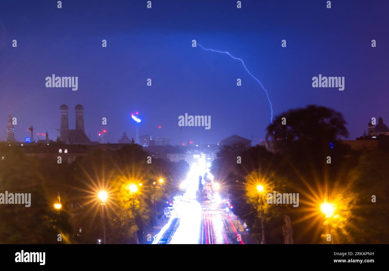 Munich, Germany. 24th Aug, 2023. Lightning flashes over the Bavarian ...