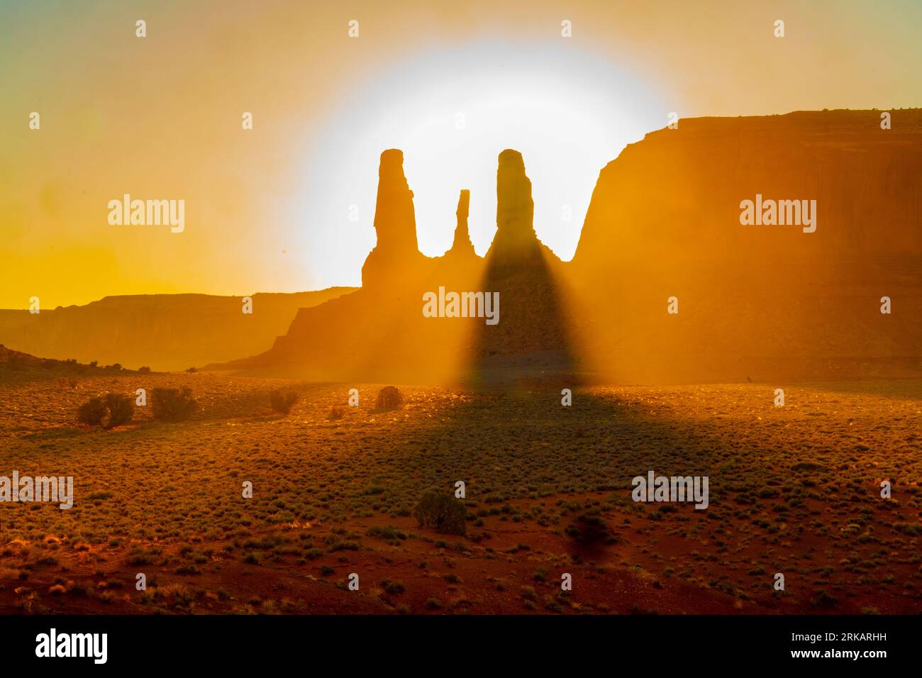 Sunset over the Three Sisters, Monument Valley Tribal Park, Arizona ...