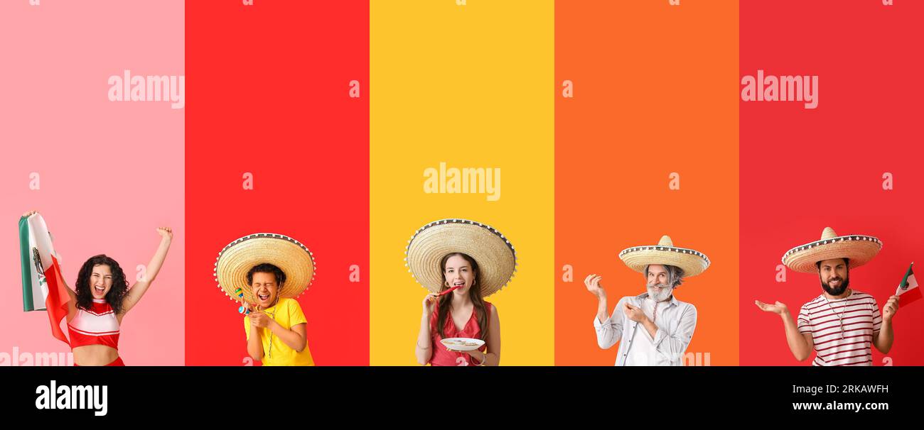 Set of different Mexican people on colorful background Stock Photo - Alamy