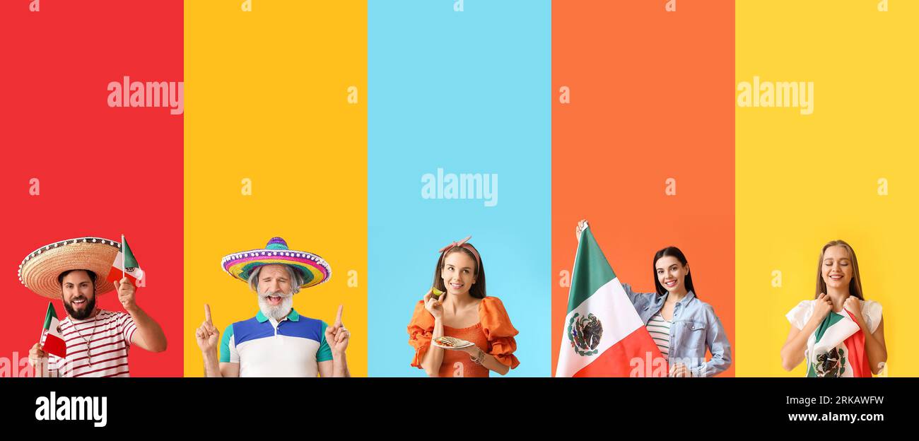Set of different Mexican people on colorful background Stock Photo - Alamy