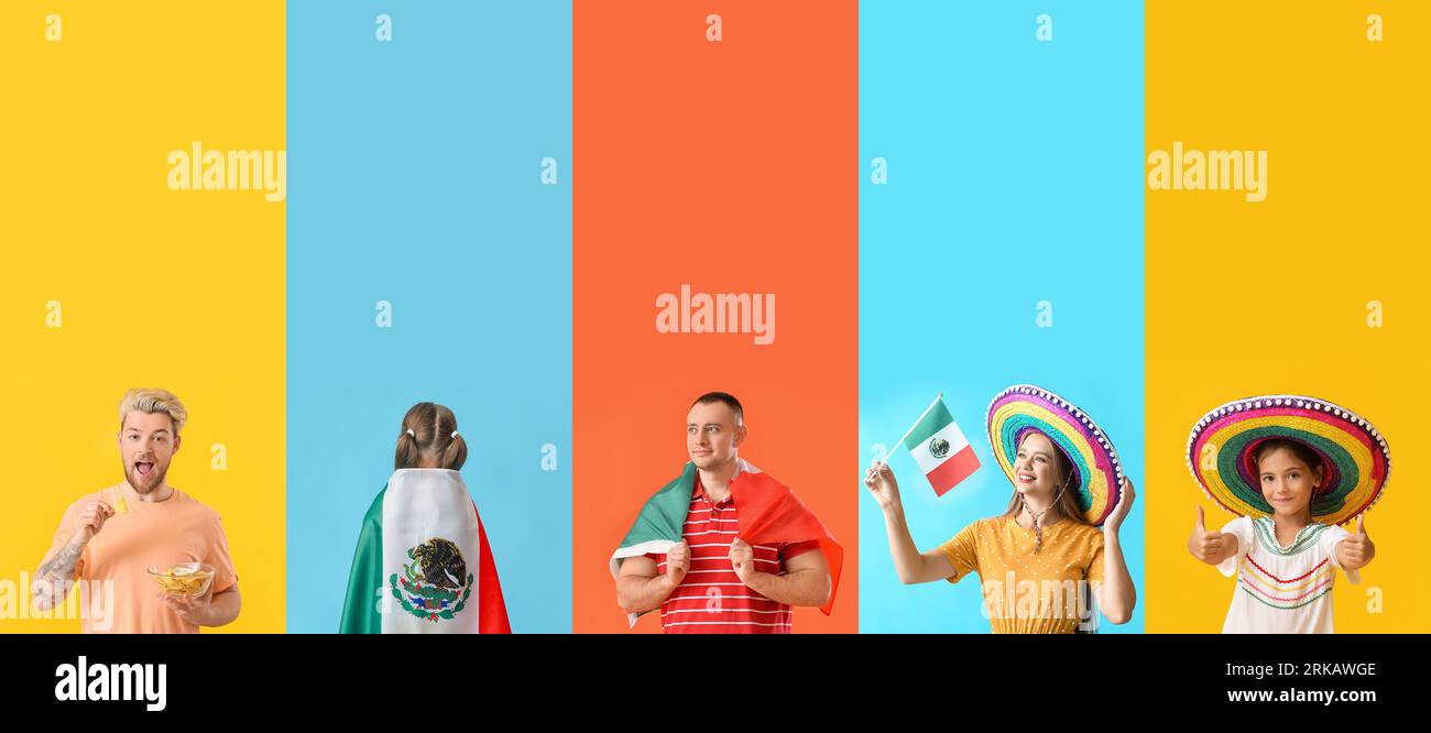 Set of different Mexican people on colorful background Stock Photo - Alamy