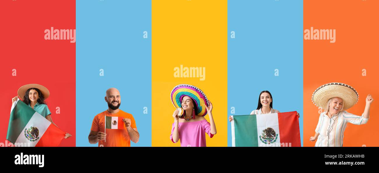 Set of different Mexican people on colorful background Stock Photo - Alamy