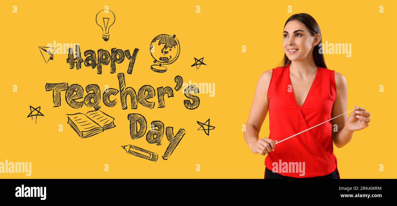 Poster for Happy Teacher's Day with female tutor Stock Photo - Alamy