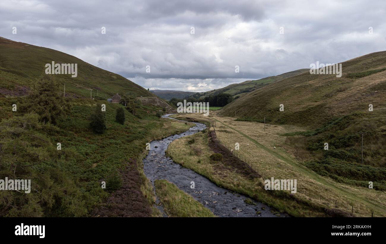 Aerial shot of Trough Brook river just south of the town of Sykes Stock ...