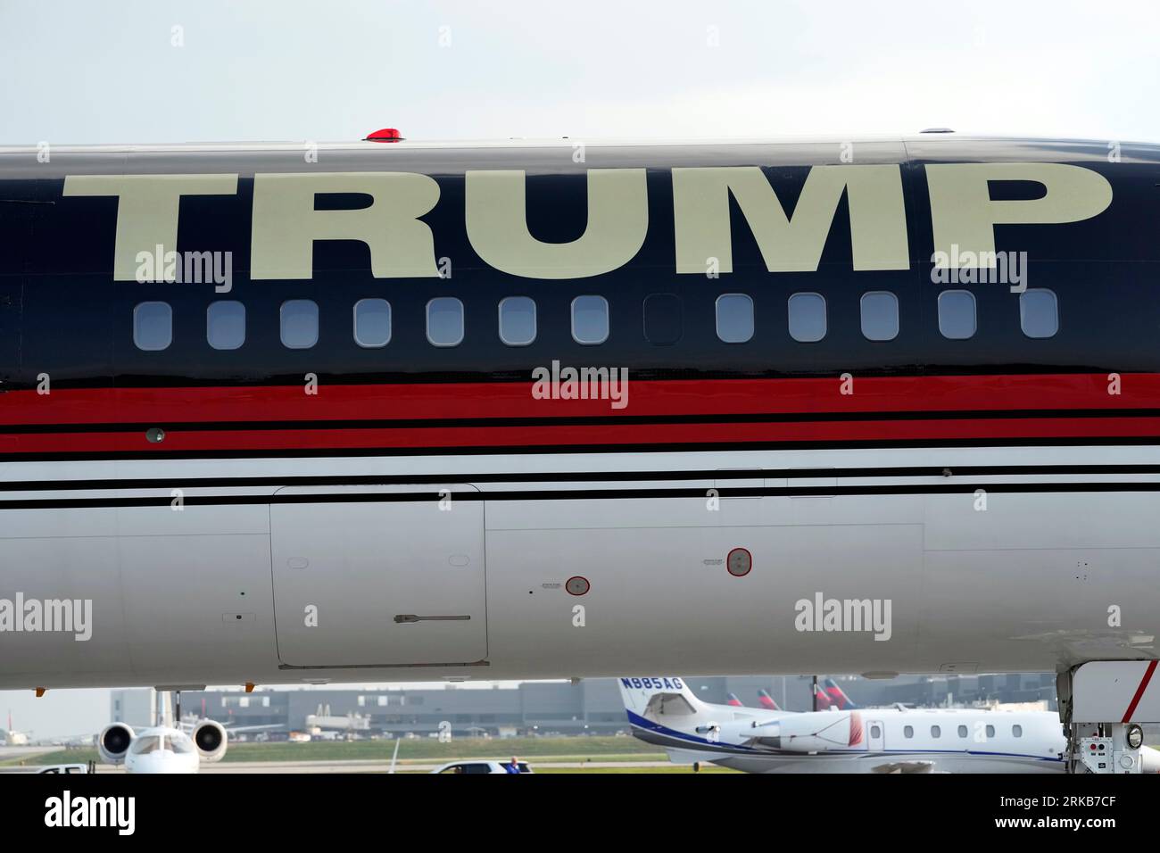 The plane carrying former President Donald Trump taxis at Hartsfield ...