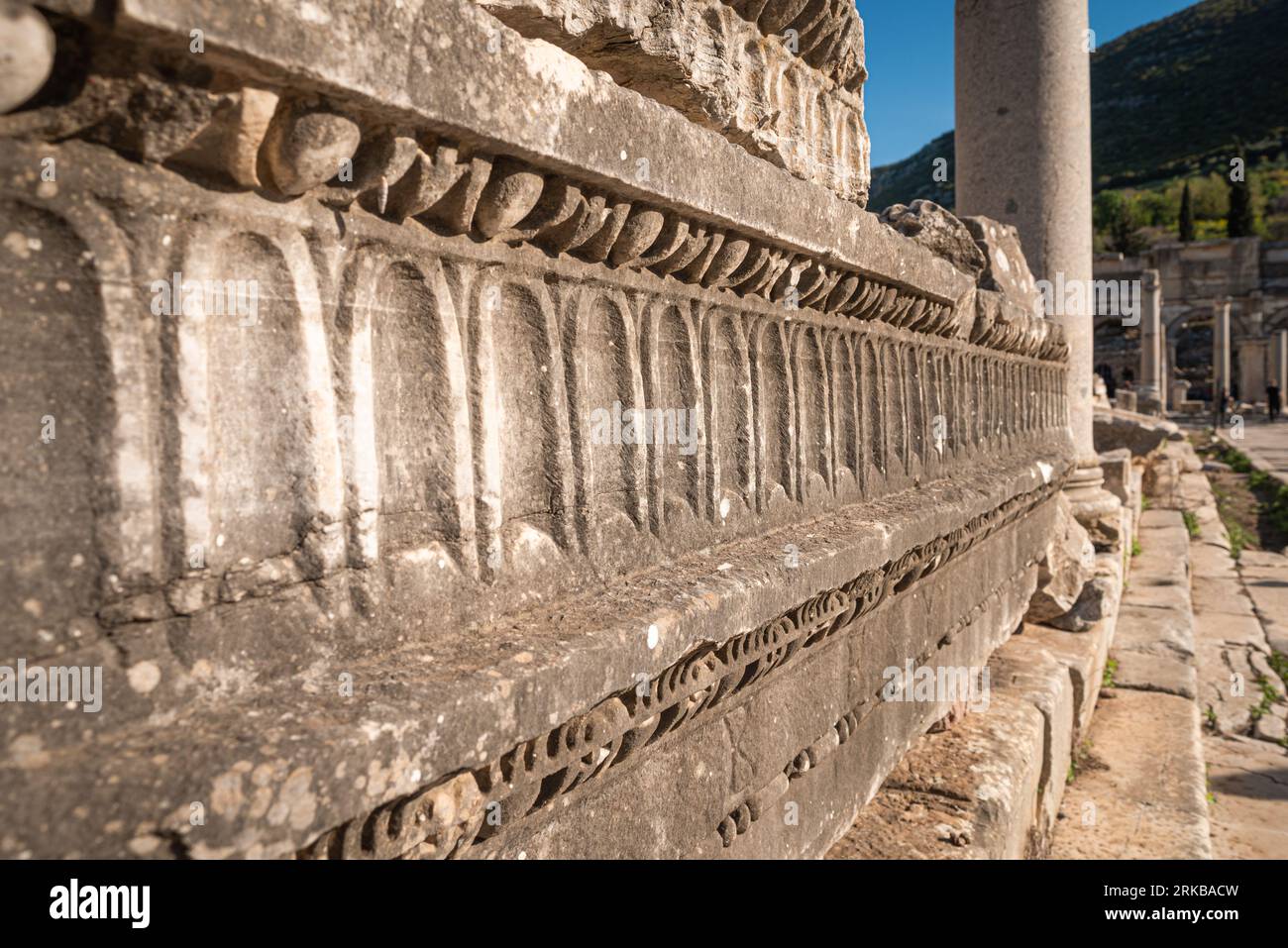 Close up view of marble block frieze and architecture ornament details ...