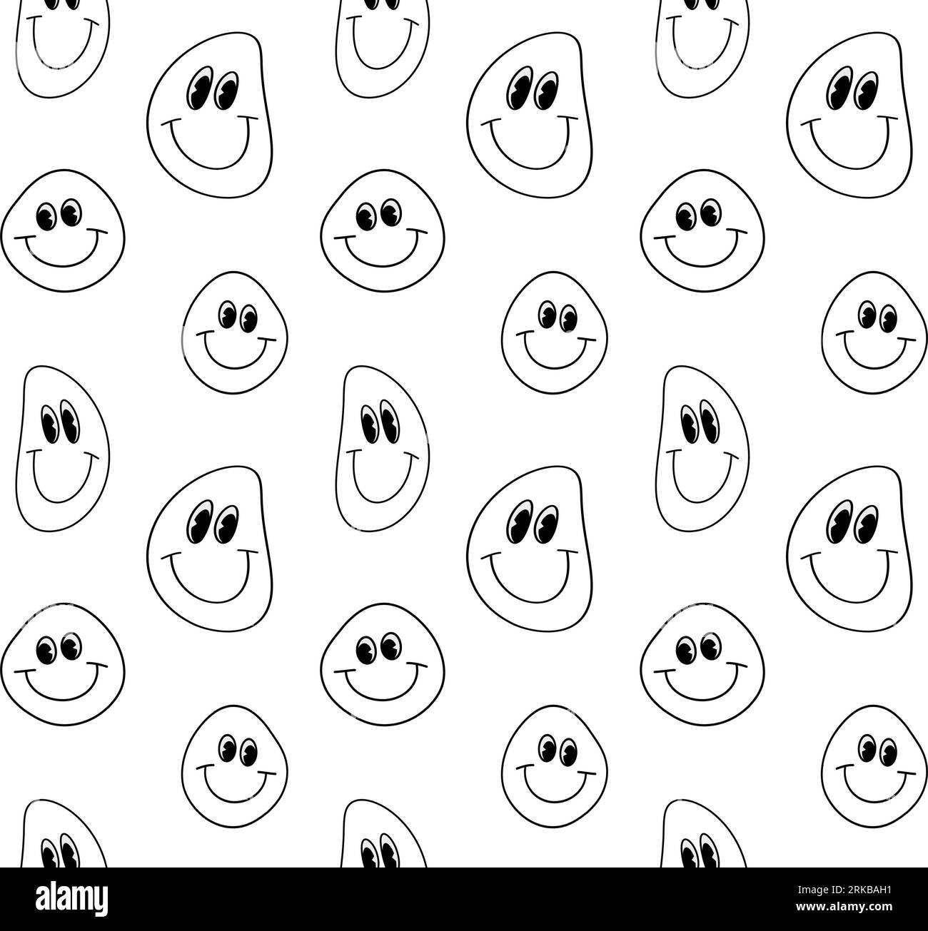 Vector seamless pattern of groovy retro outline smile face isolated ...