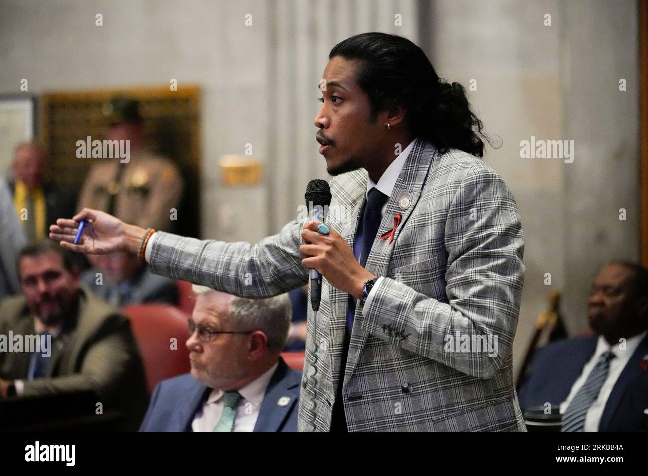 Rep. Justin Jones, D-Nashville, speaks from the House floor during a ...