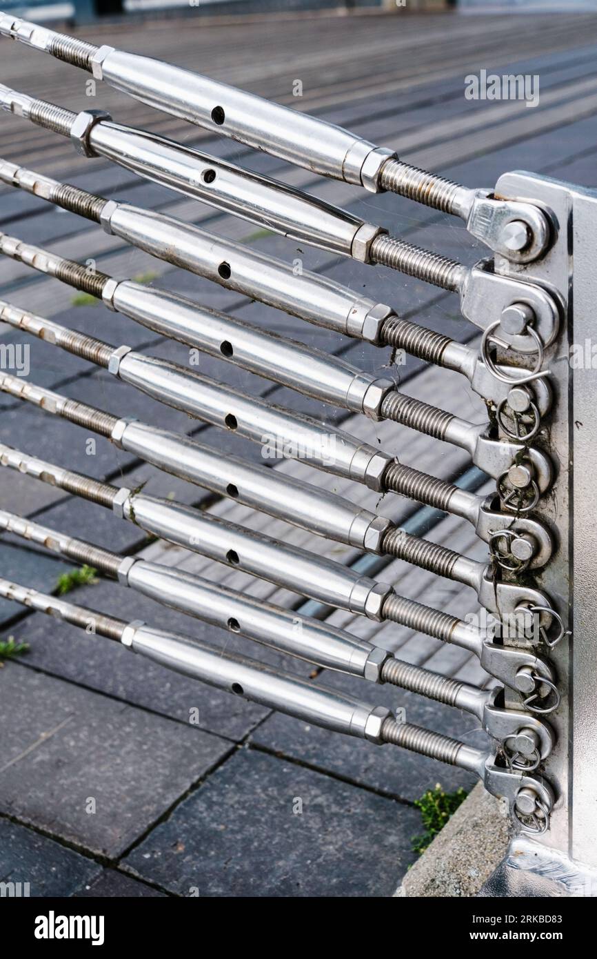 Steel stays attached to a support driven into the ground hold the steel ...