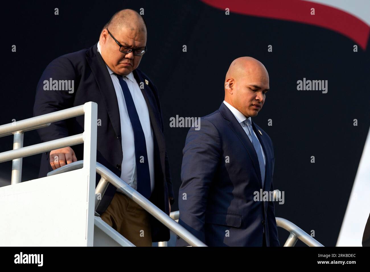 Steven Cheung, left, and valet Walt Nauta arrive with former President ...