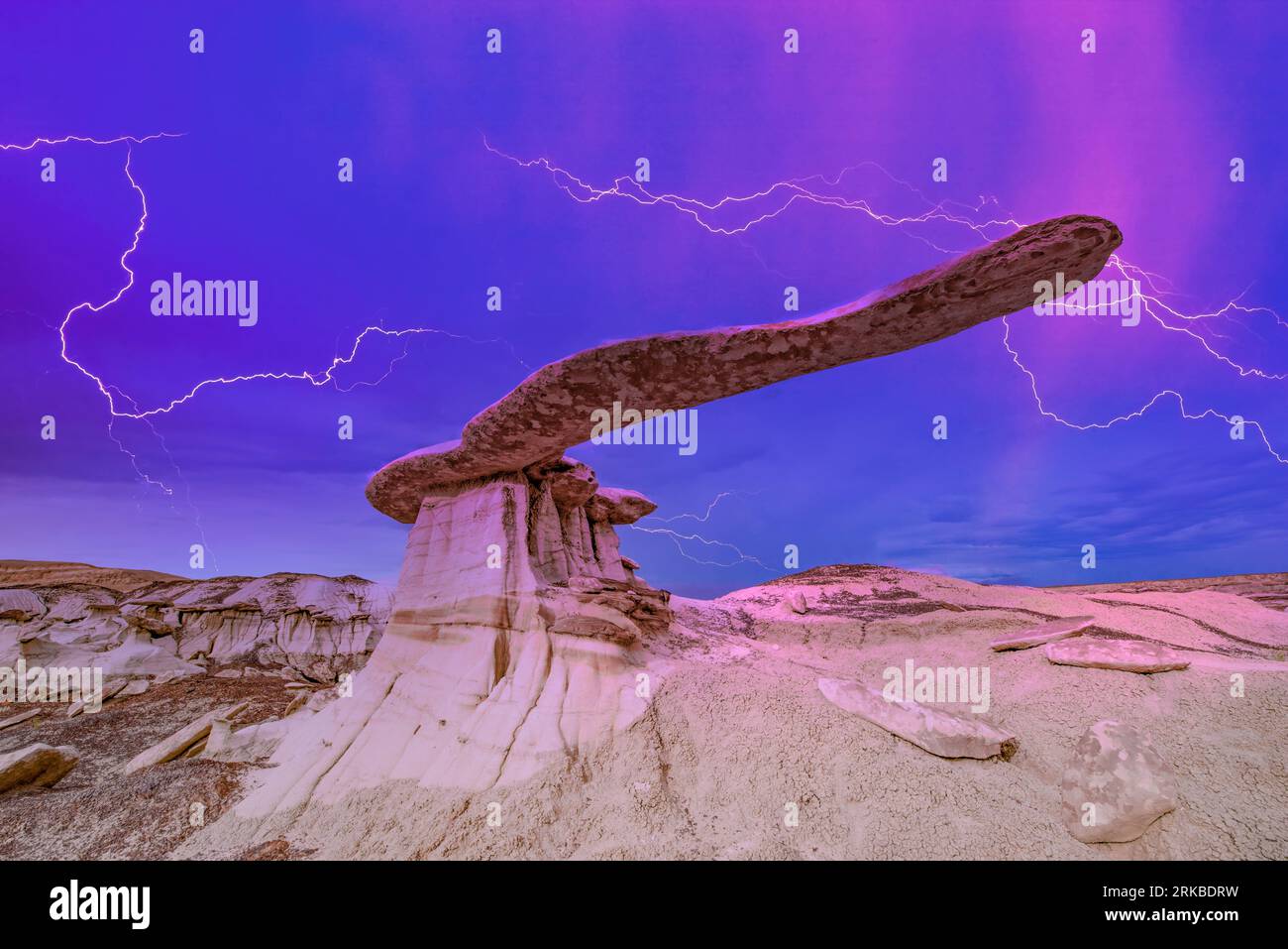 Balanced rock tongue and lightning, Bisti Badlands, New Mexico, Bisti ...