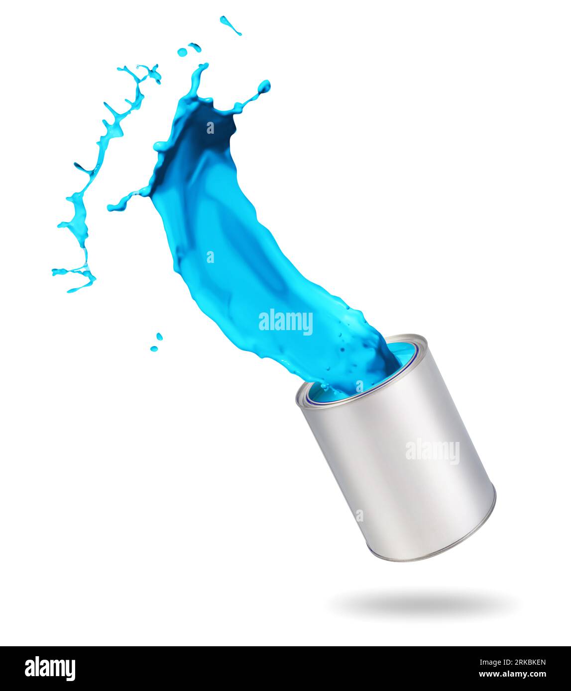 Can with splashing light blue paint isolated on white Stock Photo - Alamy