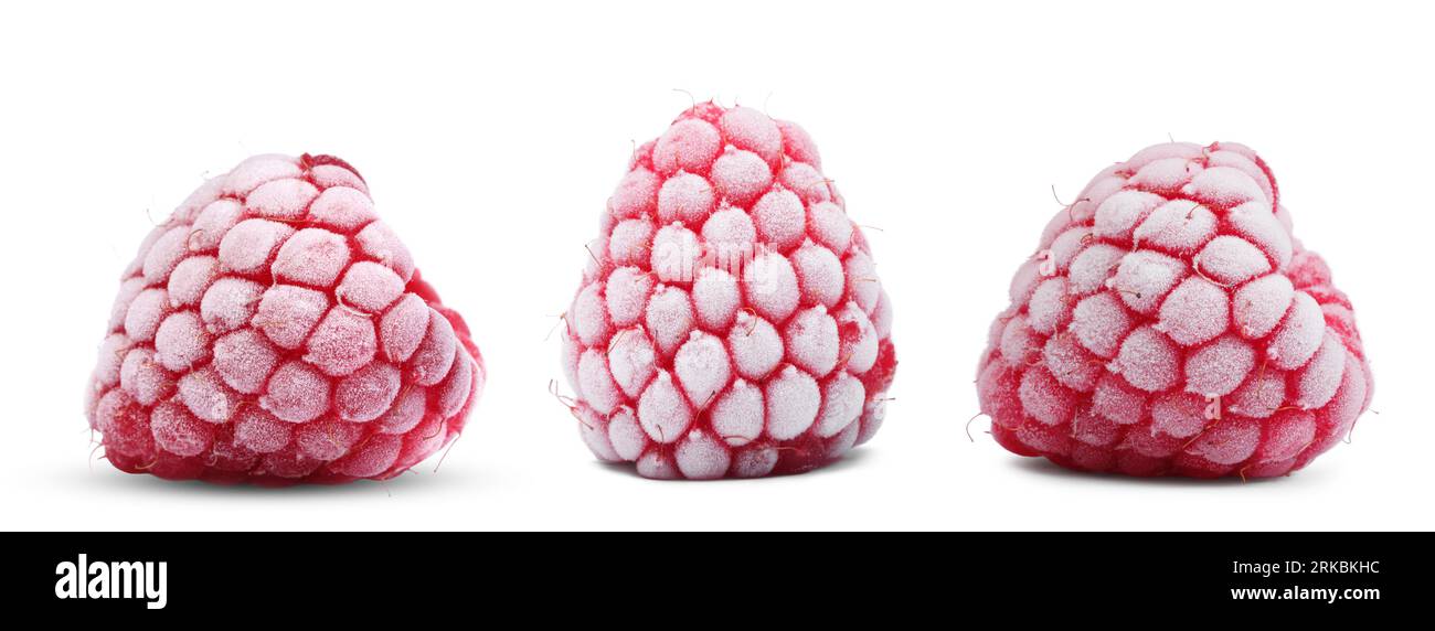 Set of frozen raspberries isolated on white background Stock Photo - Alamy