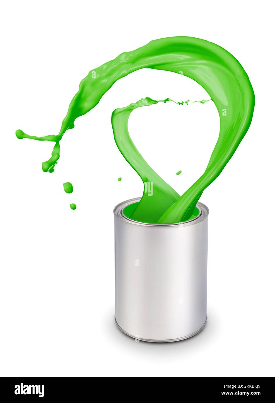 Can with splashing green paint isolated on white Stock Photo - Alamy