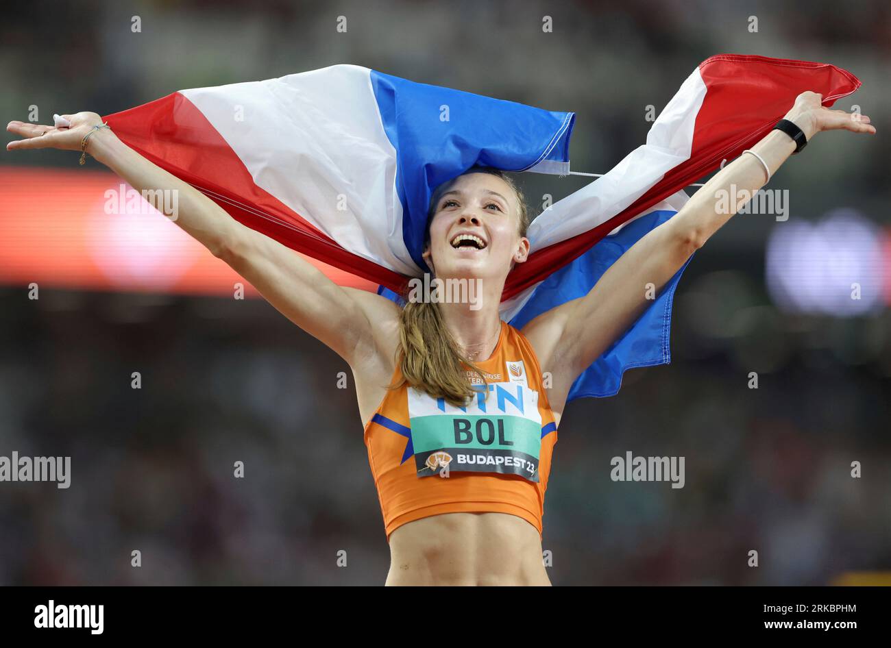 Femke Bol of Netherlands reacts after winning the women's 400m hurdles final of the World ...