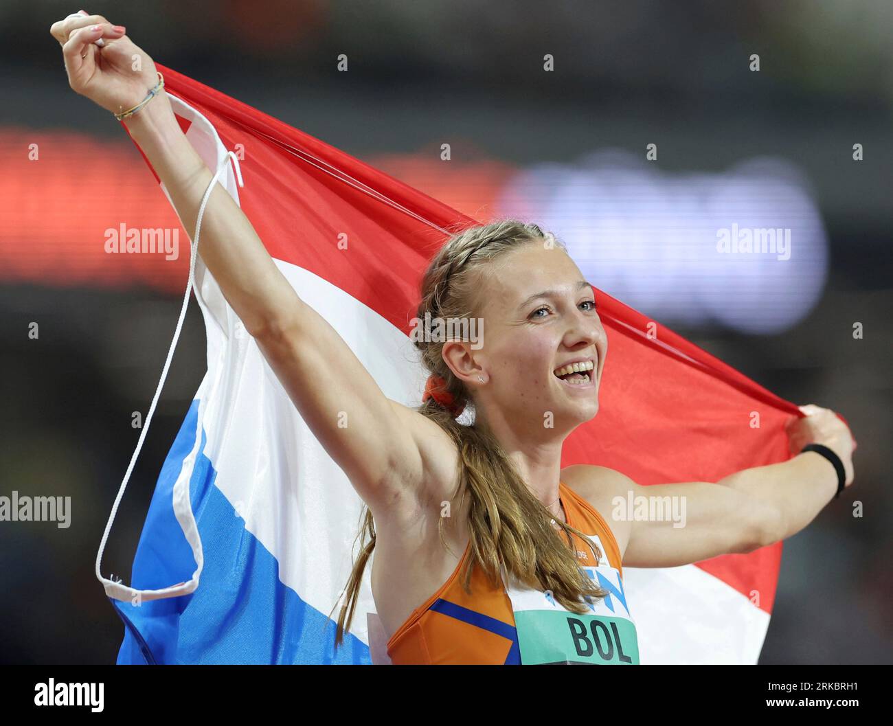 Femke Bol of Netherlands reacts after winning the women's 400m hurdles final of the World ...