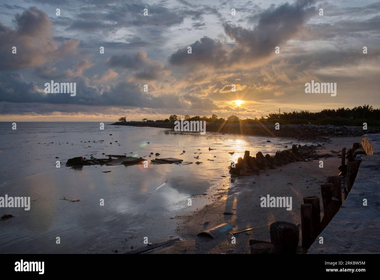 sunset scene at the low-tide swampy beach Stock Photo - Alamy