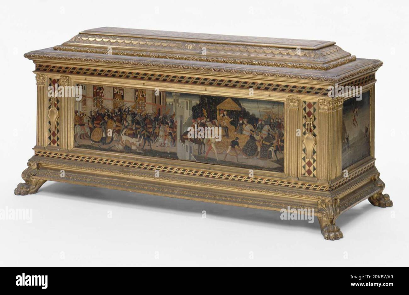 Cassone with three painted panels by Apollonio di Giovanni Stock Photo ...