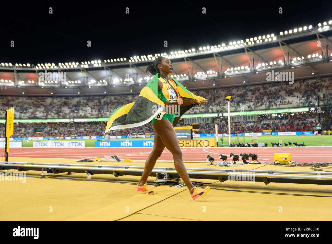 August 24, 2023: Rushell Clayton (Jamaica) after the 400 metres hurdles ...
