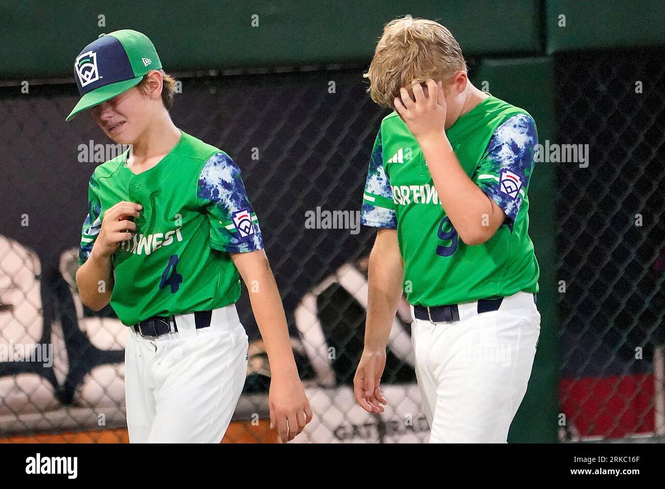 Seattle's Rylan Jackson (4) and Kayden Oliver (9) react to the team's 2-1 loss to El Segundo ...