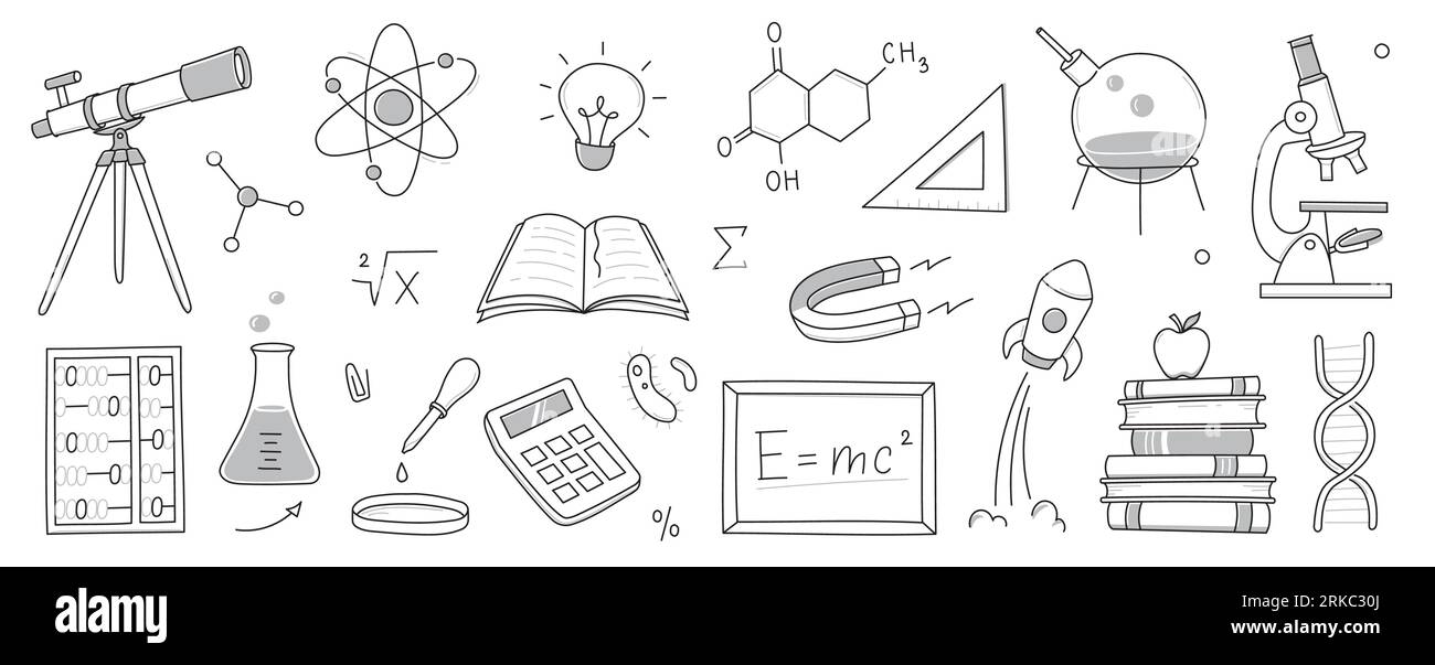Doodle science, education school icon. Hand drawn sketch style doodle ...
