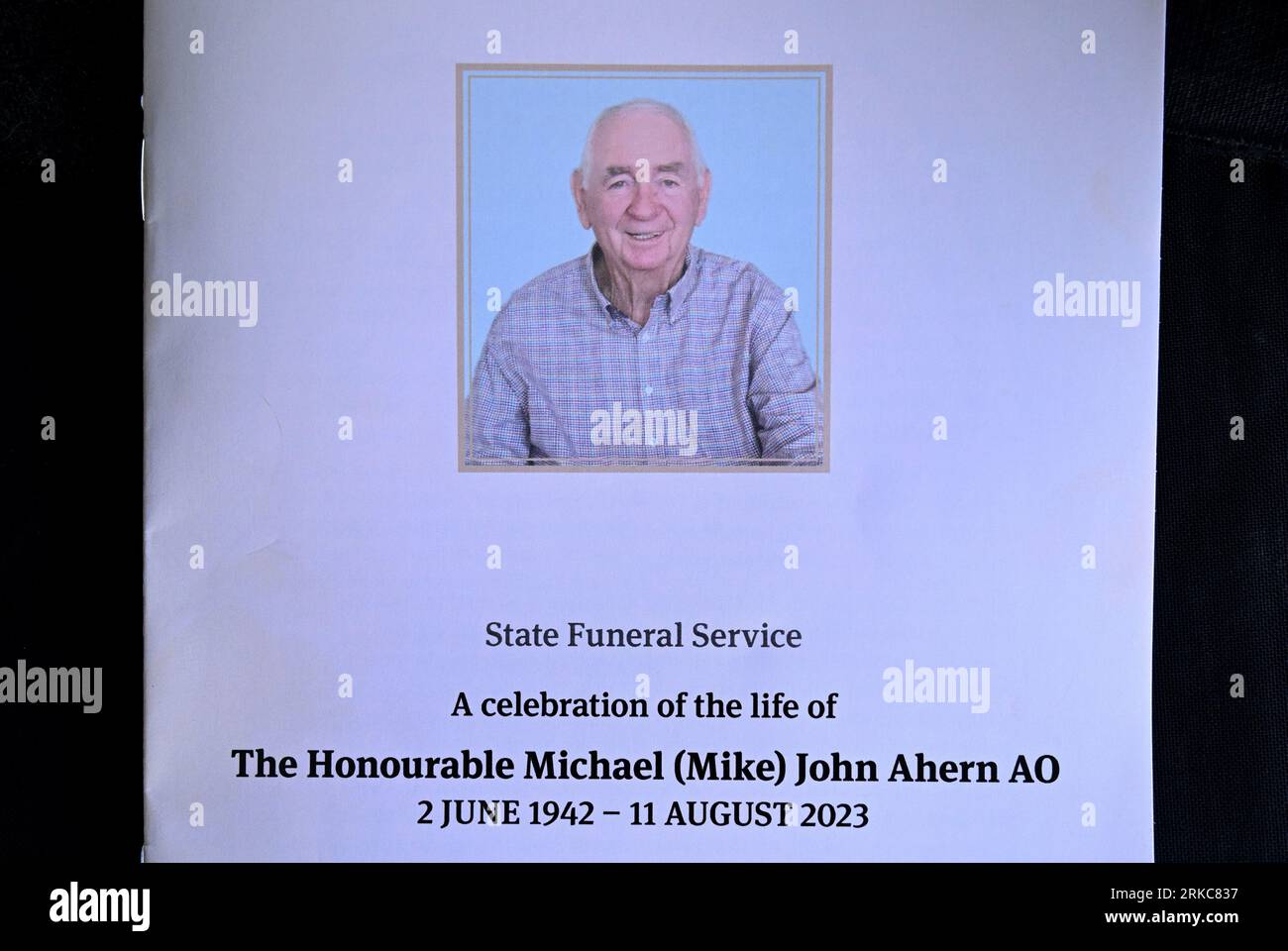 Caloundra, Australia. 25th Aug, 2023. The order of service booklet is ...